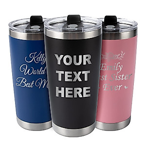 KrazeKK Personalized Coffee Tumbler, Custom Stainless Steel Tumbler with Text, Customized Travel Coffee Mug Cup Gift for Girlfriend, Boyfriend, Mom, Dad (20Oz Engraved)