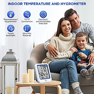 odorsin Digital Hygrometer Indoor Thermometer, Temperature Humidity Sensor with Max/Min Records & Backlight Display Thermometer Humidity Gauge Suit for Room, Greenhouse, Basement, Plant Humidity Meter
