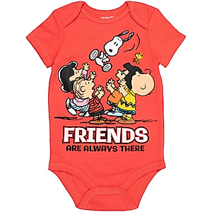 Peanuts Snoopy Charlie Brown Baby Boys 5 Pack Short Sleeve Bodysuit Multi 3-6 Months