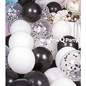 Metallic Shiny Black and White Balloons 10 Inch Black White Confetti Balloons 12 Inch 68PCS Latex Helium Chrome Party Decoration Balloon Set