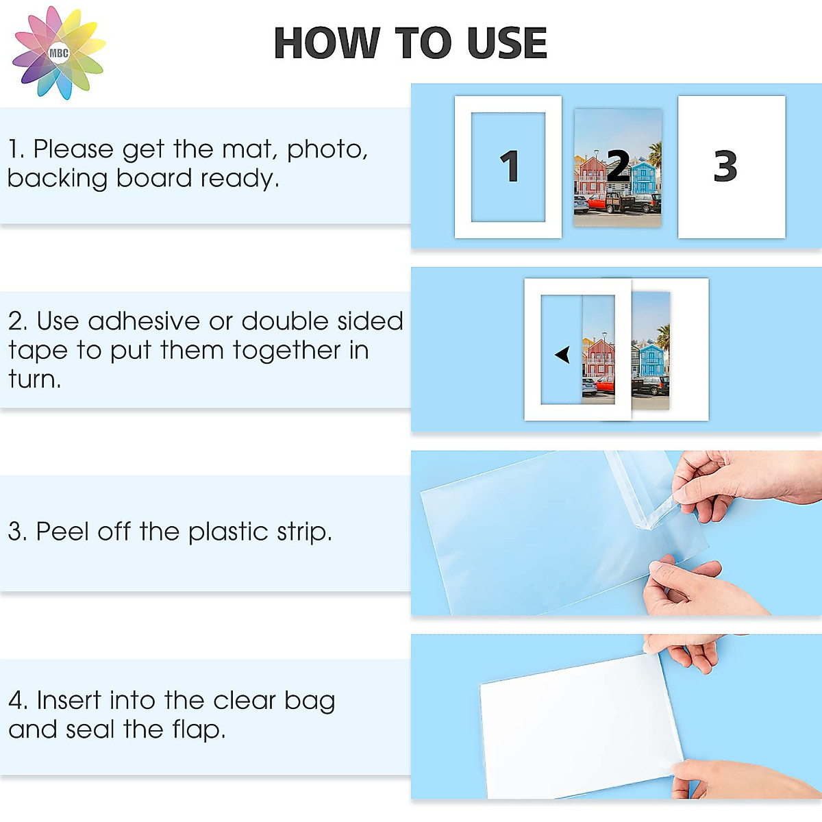 MBC MAT BOARD CENTER, Pack of 10-18x24 Pre-Cut 13x19 - White Mats - for Pictures, Photos, Framing - Kit Includes: 10 White Backboards and 10 Clear Bags - Acid Free, 4-ply Thickness, White Core