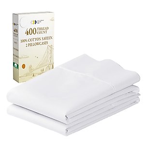 California Design Den King Size Pillowcase Set - 400 Thread Count, 100% Cotton Sateen, Luxury Set of 2 Pillow Covers, Breathable, Cooling, Soft for Comfortable Quality Sleep - Bright White