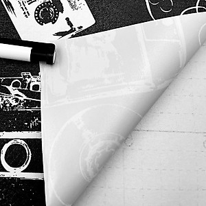 Yifely Black White Drawer Covering Paper Retro Cassette Shelf Liner Countertop Door Sticker 17.7inch by 9.8 Feet