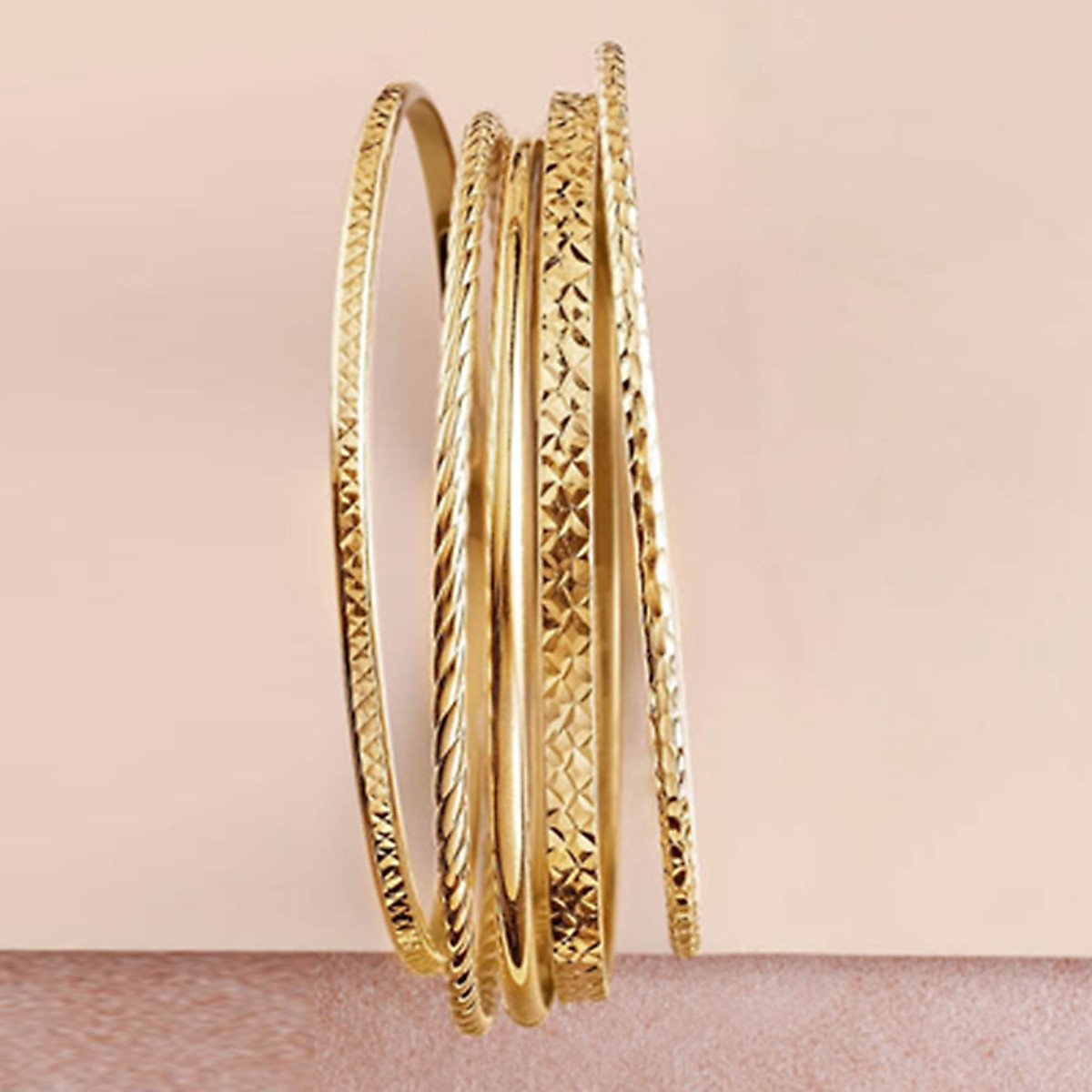 Ross-Simons 18kt Gold Over Sterling Jewelry Set: 5 Textured Bangle Bracelets