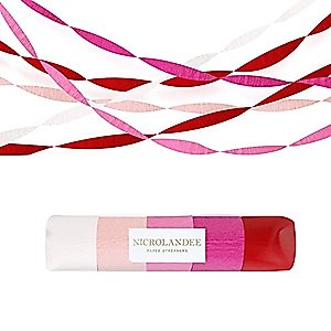 NICROLANDEE 5 Rolls Pink Red White Crepe Paper Streamers for Wedding, Birthday, Valentine's Day Decorations, Bachelorette, Bridal/Baby Shower, Backdrop or Photo Booth