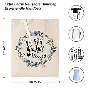 Canvas Shoulder Bag 15x18 Inch,Grateful Thankful Blessed Tote Bag for Books,Birthday Inspirational Gifts for Kids Girls Women (wkx426tk6h4v)