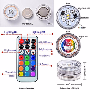 KUCAM Mini Submersible LED Lights, Waterproof Small LED Tea Lights Candle with Remote Battery Operated,RGB Color Changing for Vase Home Party Wedding Table Centerpieces,10 Pack