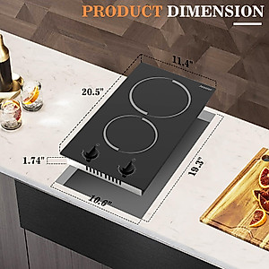 Jessier 2 Burner Electric Cooktop - 12 Inch Plug in Portable 110V Electric Cook Top, Built-in & Countertop Ceramic Stove Top with Knob Control, 9 Power Levels and Overheat Protection