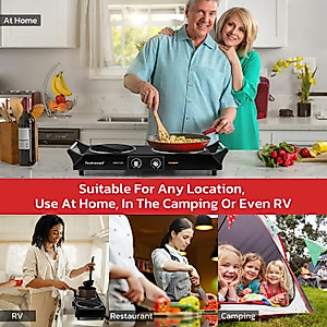 Hot Plate, Techwood 1800W Electric Stove, Countertop Double Burners for Cooking, Infrared Ceramic Dual Cooktops, Brushed Stainless Steel, Black