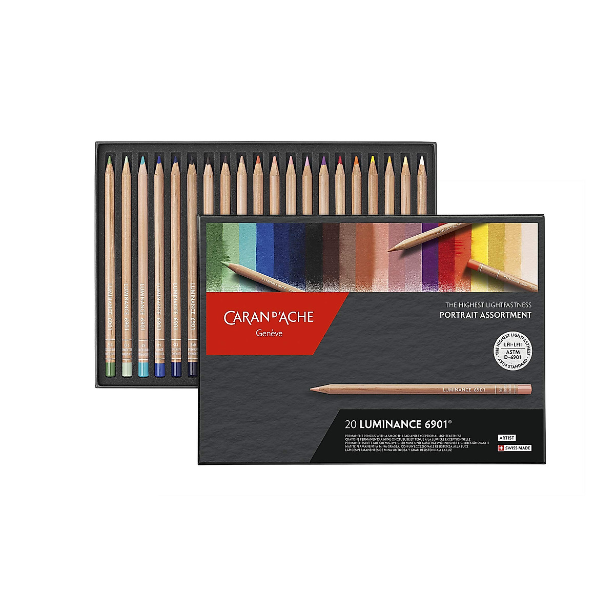 Caran d'Ache 6901 Colouring Pencils Luminance Portrait Assortment 20 Colours, Multi-Colour, 26 x 19 x 2 cm.