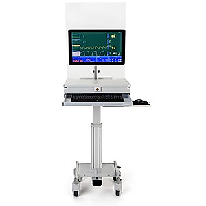 Displays2go Medical Computer Cart with Sneeze Shield, Acrylic, Screw-On – Gray (DWMDC1MNSH)