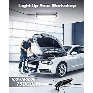 AGranTOP 6-Pack Plug in LED Shop Lights, 100W 15000LM Aluminum Garage Light w/ 118inch Power Cord, IP66 Waterproof Shop Lights for Garage, Workshop, Warehouse (Built-in ON/Off Switch)