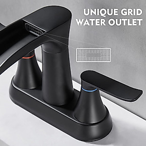 Matte Black Bathroom Faucet,Yundoom 4 Inch Centerset Bathroom Faucet,Waterfall Bathroom Faucet,2 Handle Bathroom Faucet for Sink 3 Hole,360 Degree Swivel Spout Bathroom Sink Faucet with Pop Up Drain