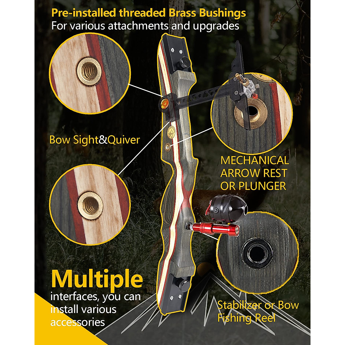 TOPARCHERY Recurve Bow for Adult & Youth Beginner, 62" Wooden Takedown Recurve Hunting Bow for Outdoor Training Practice Right Handed 40lbs