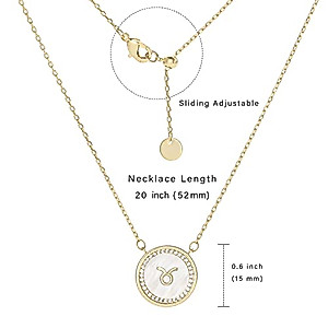 Gold Zodiac Sign Pendant Necklace, 14K Gold Plated Faux Fritillaria Cubic Zirconia 12 Constellation Necklace Jewelry Birthday Gifts for Women, (Taurus Apr 20-May 20)