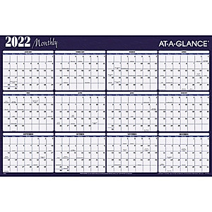 2022 Erasable Calendar, Dry Erase Wall Planner by AT-A-GLANCE, 48" x 32", Jumbo, Horizontal, Reversible, Red (A152)