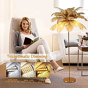 ESTUWD Ostrich Feather Floor Lamp, Dimmable Floor Lamp with Footswitch (Contains Light Sources), Gold Standing Lamp for Bedrooms and Living Room H : 160cm… (Camel)