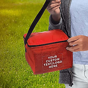 DISCOUNT PROMOS Custom Small Lunch Bags Set of 10, Personalized Bulk Pack - Insulated, Fits 6 Cans, Perfect for the Office, Picnic, Beach - Red