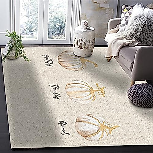 2'x3' Thanksgiving Area Rug,Outdoor Indoor Washable Carpet Area+Rug for Living Room,Kids/Boys/Girls Bedroom,Bathroom,Classroom,Kitchen,Hallway,Throw Floor Mat Luxurious White Gold Pumpkins Watercolor