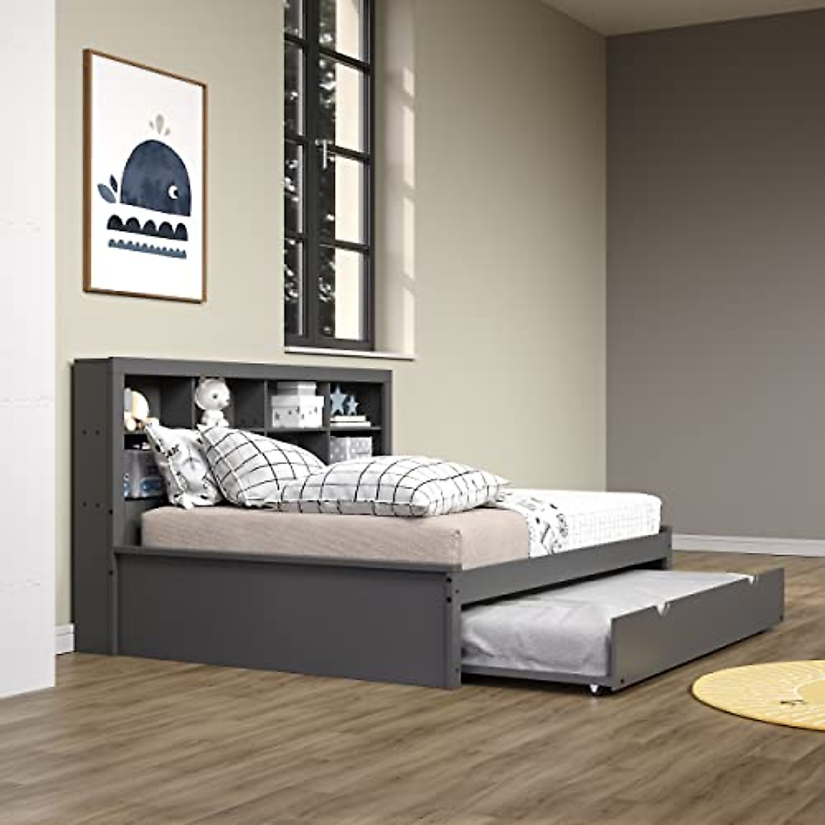 Donco Kids Equable Modern Full Bookcase Daybed with Trundle in Dark Grey Finish