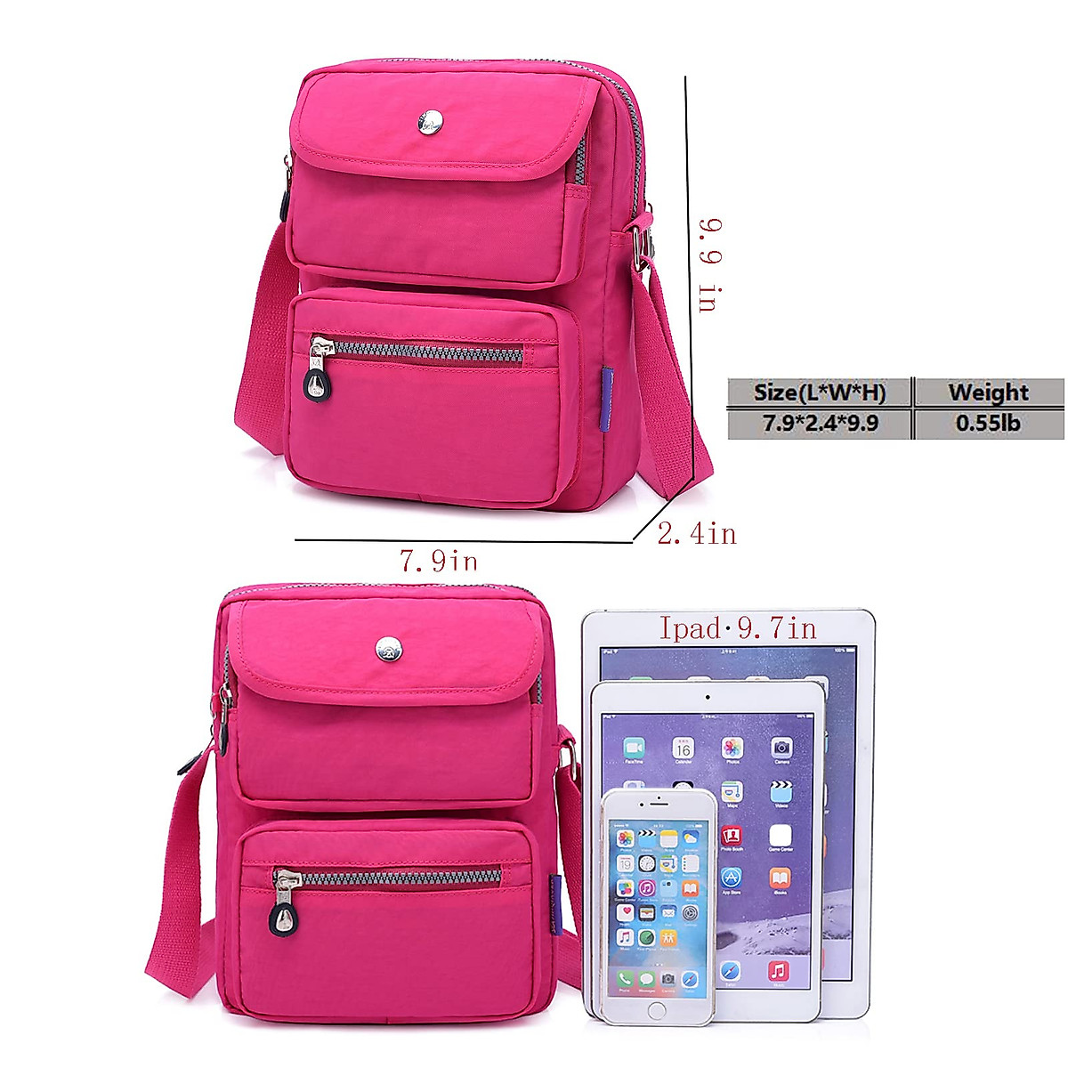 KARRESLY Women Crossbody Bag Shoulder Handbags Small Nylon Purse Waterproof Multi Pockets Bags(Purple)