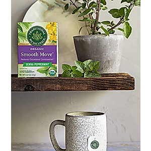 Traditional Medicinals Organic Smooth Move Senna Peppermint Herbal Tea, Relieves Occasional Constipation, (Pack of 4) - 64 Tea Bags