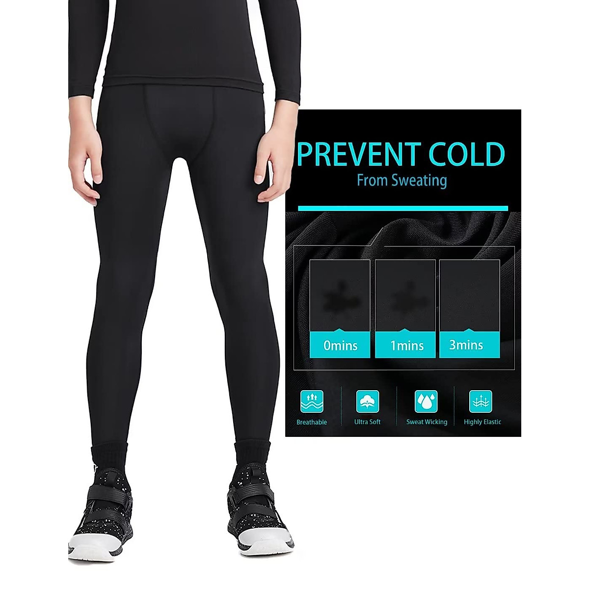 HOPLYNN 4 Pack Youth,Big kid, Boy ??s Compression Pants Leggings Tights Quick Dry Athletic Base Layer Under Pants Gear for Kid ??s Football Basketball Sports -4 Black-M