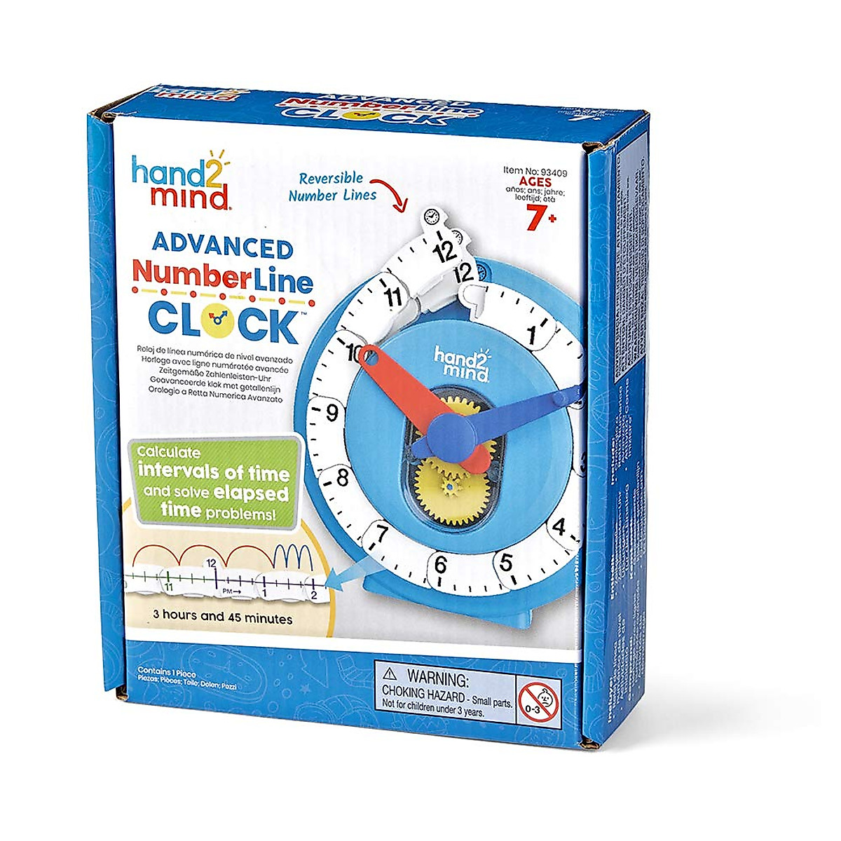 hand2mind Advanced NumberLine Clock™ for Kids Learning to Tell Time, Math Manipulatives for Telling Time, Analog Clock for Kids Learning, Learning to Tell Time Clock, Homeschool Supplies (1 Pack)