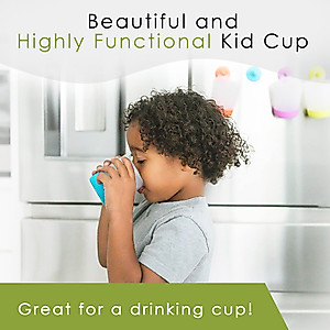 Puj–Phillup Cups, Hangable, Rinse-and-Play Reusable Plastic Cups, Fun Cups for Kids, Set of 2 Kids Cups with 2 Grippy Hooks (Azul and Citron - 2Pack)