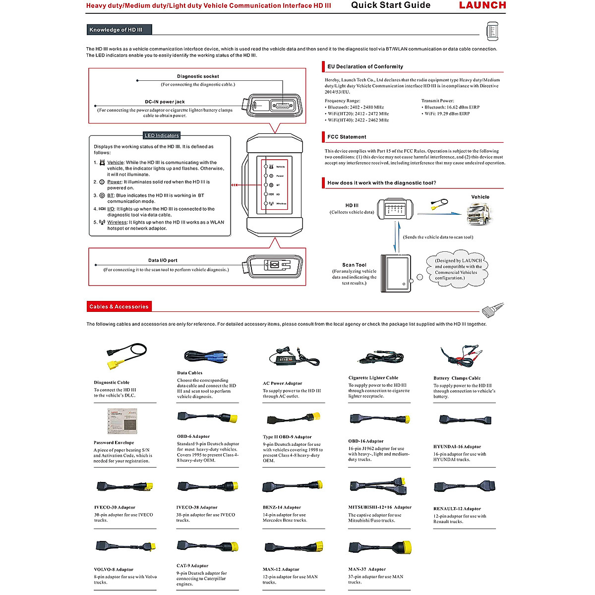 LAUNCH X431 Heavy Duty Truck Diesel Diagnostic Scan Tool ABS SRS OBD2 Scanner HD 3 Module for X-431 V+/Pro3/PAD