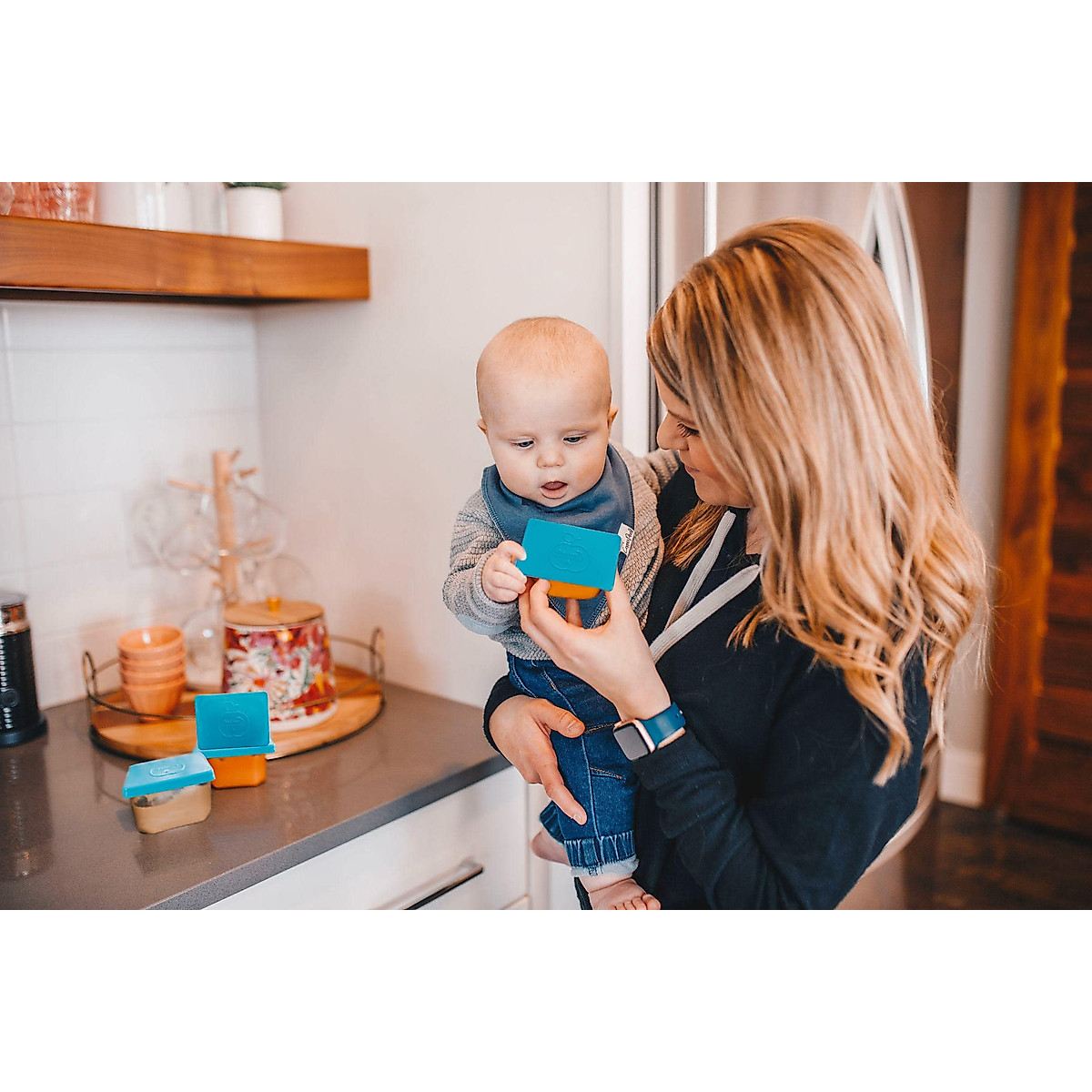 Oodies Baby Food Lids-Blue 3 Pack-Reusable and Dishwasher Safe-BPA Free-Compatible with Gerber Baby Food Containers