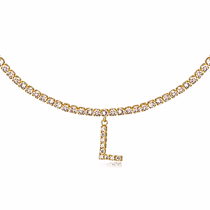 Tiny Gold Initial L Necklace Tennis Chain 14K Gold Filled Handmade Dainty Personalized Letter Choker Necklace Gift for Women Necklace Jewelry