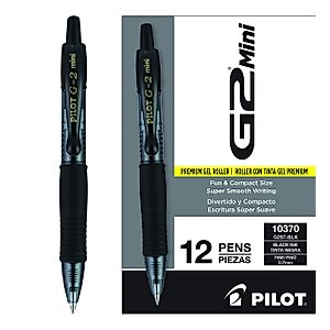 Pilot, G2 Mini Premium Rolling Ball Gel Pens, Fine Point 0.7mm, Black, Pack of 12