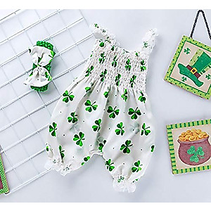 sshybmne Infant Baby Girl St. Patrick 's Day Outfit Four-Leaf Clover Romper Jumpsuit with Headband Irish Baby Girl Clothes (White Green, 0-6 Months)
