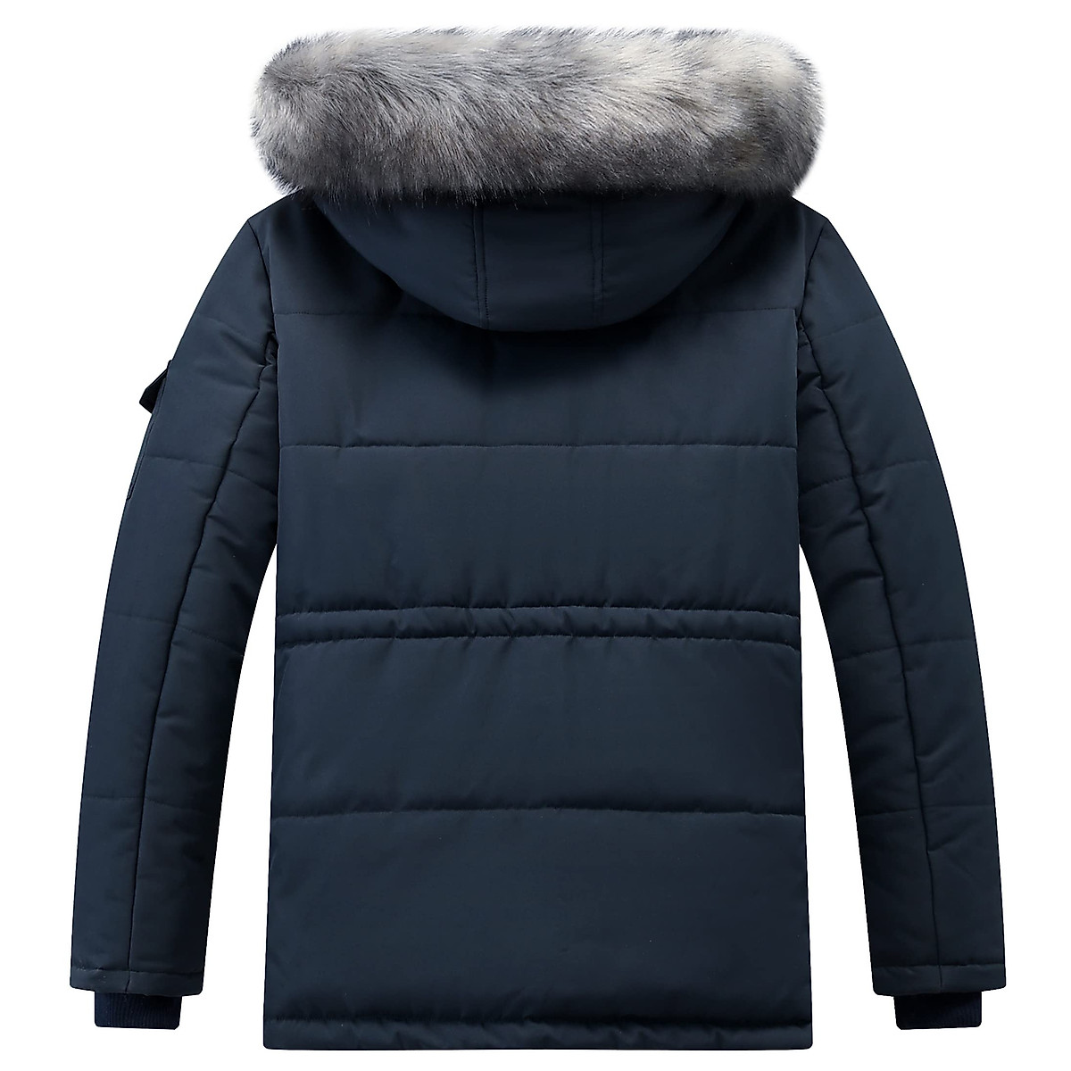 GGleaf Men's Winter Parka Jacket Hooded Thickened Padded Heavyweight Warm Coat with Detachable Fur Hood Navy XL