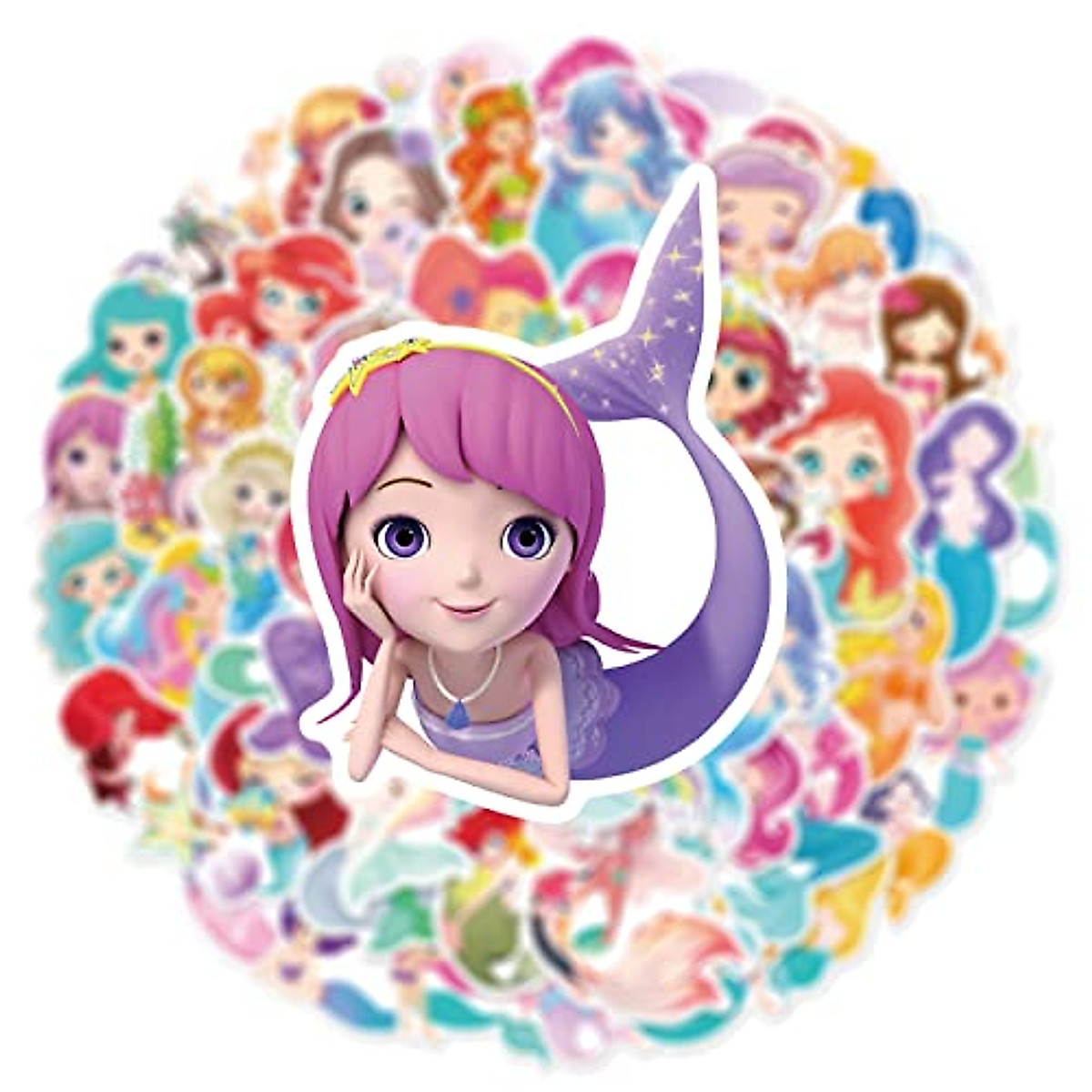 50PCS Kawaii Cartoon Mermaid Stickers Sweet Mermaid Fairy Stickers Waterproof Bedroom Wardrobe Car Skateboard Motorcycle Bicycle Luggage Guitar Laptop Phone DIY Decal Vinyl Stickers for Kid Girl (mermaid)