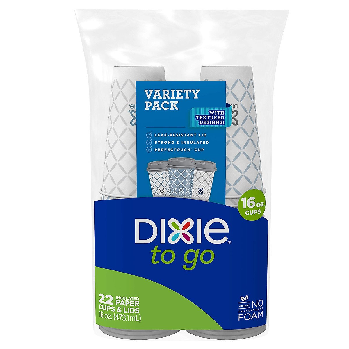 Dixie To Go Large Paper Coffee Cups With Lids, 16 Oz, 132 Count, Disposable Cups For On-The-Go Hot Beverages