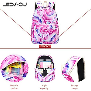 LEDAOU Backpack for Girls School Bag Kids Bookbag Teen Backpack Set Daypack with Lunch Bag and Pencil Case (Tie Dye Pink Purple)