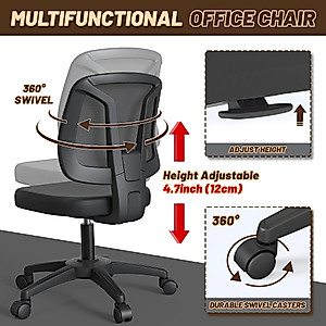 TTD TIANTIANDA Armless Swivel Mesh Computer Office Desk Chair Height Adjustable with Lumber Support for Small Spaces, Black