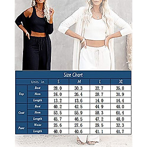 Fessceruna 3 piece Lounge Sets for Women Outfits Loungewear Long Kimono Cardigan Crop Tank Top Loose Pants A-white