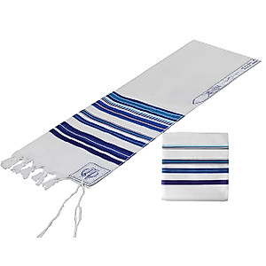 Zion Judaica Bnei Ohr Wool Tallit Prayer Shawl with Matching Bag Multi Blue/Purple Tone Stripes- Certified Kosher - Israel Import (18" x 72")
