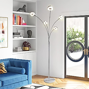 DLLT 5-Light LED Living Room Floor Lamp-Dimmable Bedroom Standing Light with Adjustable Arm & Head, Modern Contemporary Tree Tall Pole Lamps for Office with 3 Brightness Level, Warm White, Sliver