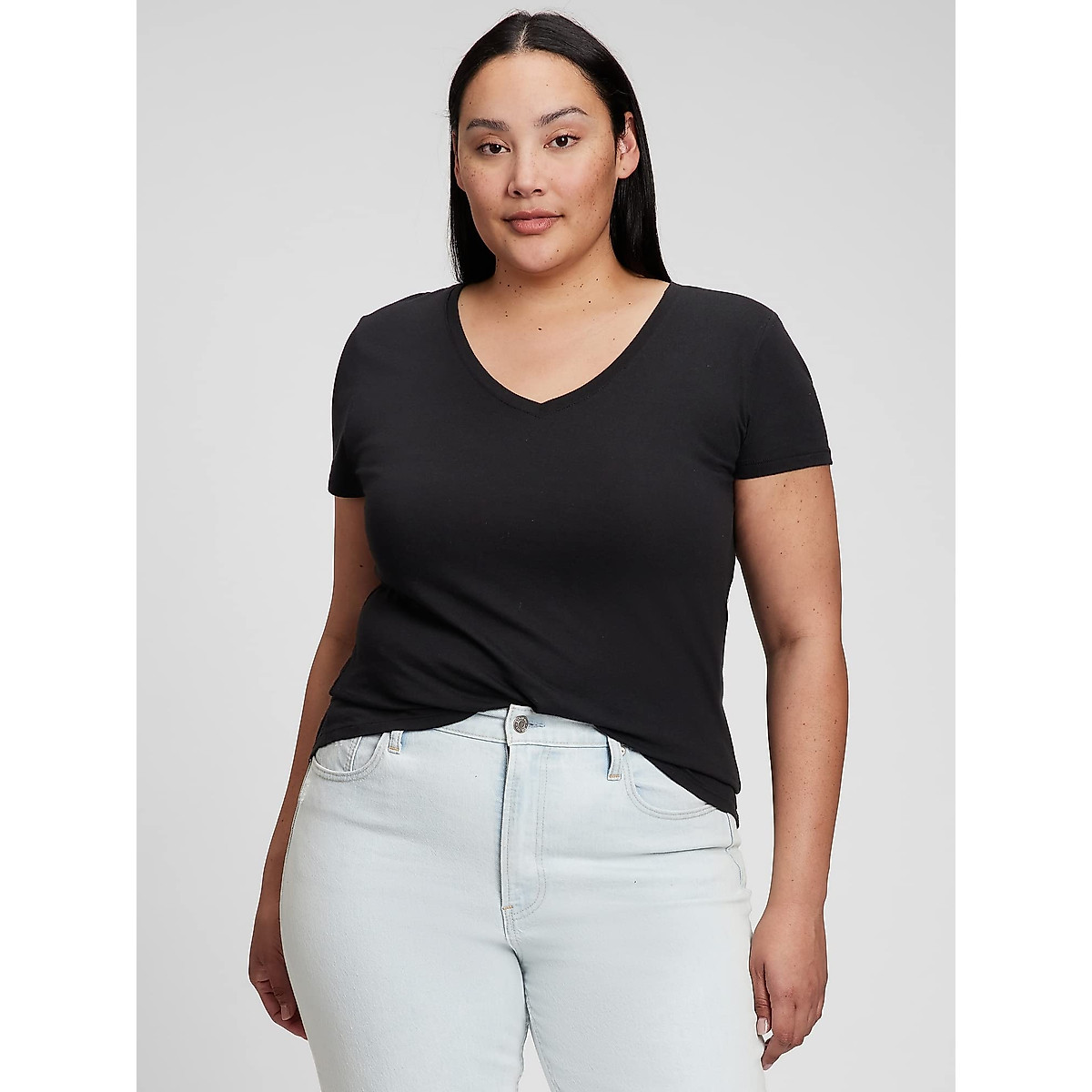 GAP Womens Favorite V-Neck T-Shirt T Shirt, True Black 2 Pack, Large US