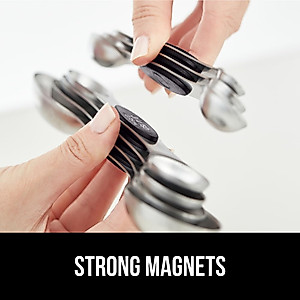 Gorilla Grip Magnetic Measuring Spoons 8 Piece Set, Stainless Steel Metal Cups, Dual Sided Nesting Design, Metric and US, Precise Teaspoon Measurements, Baking and Cooking Supplies, Gifts, Black