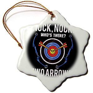 3 inch Snowflake Porcelain Ornament - Nock Nock Who is There Two Arrows Archery Sport Archery
