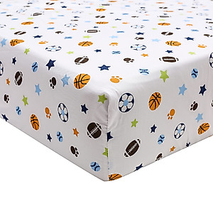 2 PCs White Blue Baby Boy Sports Themed Nursery Crib Bedding Set Standard Crib Fitted Sheet