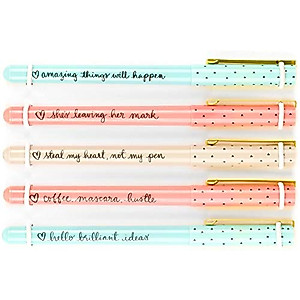 Eccolo Dayna Lee Collection Anything is Possible - Fine Tip Black Ink Ballpoint Pens (Set of 5), Inspiring Quotes, Gift Boxed