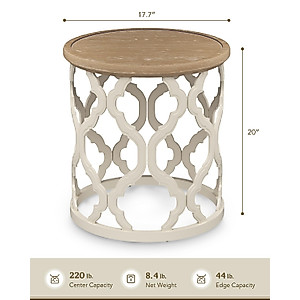 VONLUCE Farmhouse End Table,17.7'' Round French Country Side Table,Distressed Wood Tray Top Rustic Accent Table with Lipped Edge for Living Room Dining Room Bedroom,Small Space,Beige