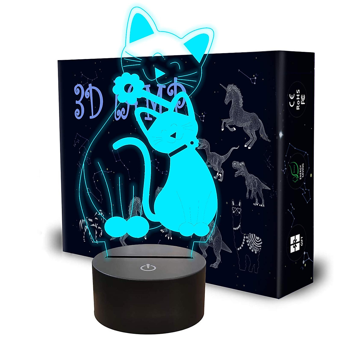 Bagvhandbagro Cat 3D Lamp, Animal Cat Kitty LED Night Light Touch Table Desk Lamp 7 Color Changing with Acrylic Flat & USB Cable, Christmas Birthday Gift for Boys Girls