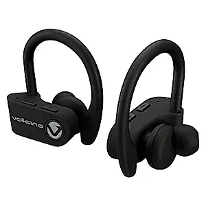 Volkano True Tunes Series Sports Wireless Earphones- Wireless Earphones with Microphone & Ear Hooks, True Bluetooth Sports Earbuds for Running, Sports, & Workout, Bluetooth Earphones (Black)
